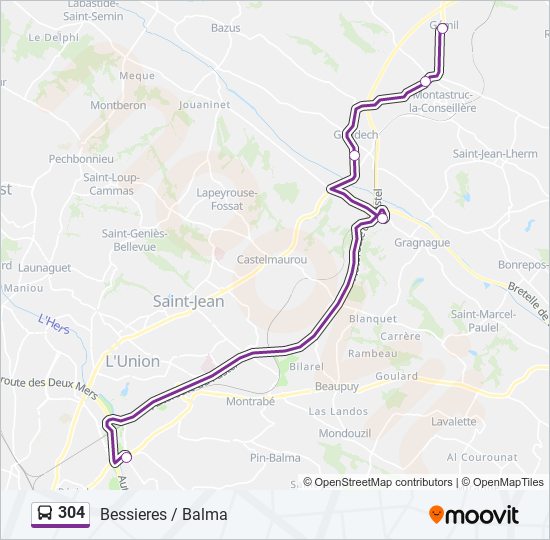304 Itinéraire: Horaires, Arrêts & Plan - Bessieres / Balma (mis à jour)