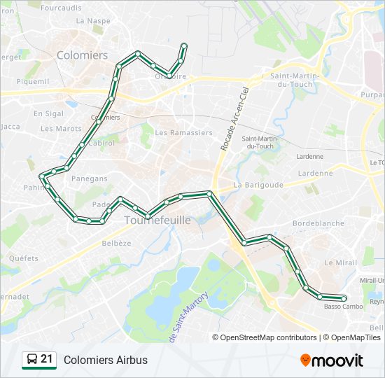 21 Itinéraire: Horaires, Arrêts & Plan - Colomiers Airbus (mis à jour)