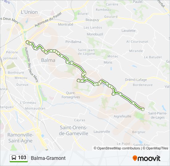 103 Itinéraire: Horaires, Arrêts & Plan - Balma-Gramont (mis à jour)
