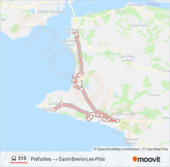 315 Itinéraire: Horaires, Arrêts & Plan - Préfailles → Saint-Brevin-Les ...