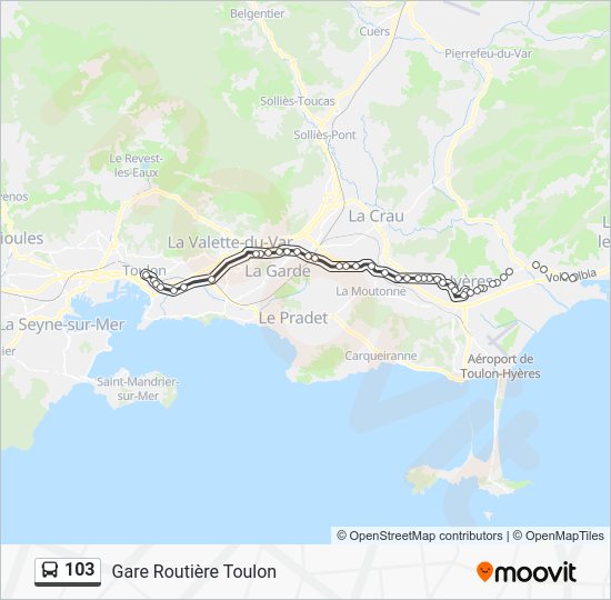 103 Itinéraire: Horaires, Arrêts & Plan - Gare Routière Toulon (mis à jour)
