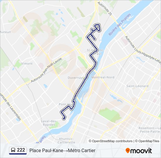 222 Route: Schedules, Stops & Maps - Place Paul-Kane‎→Métro Cartier ...