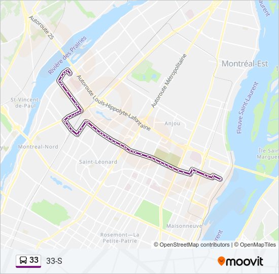 33 Itinéraire: Horaires, Arrêts & Plan - Sud (mis à jour)