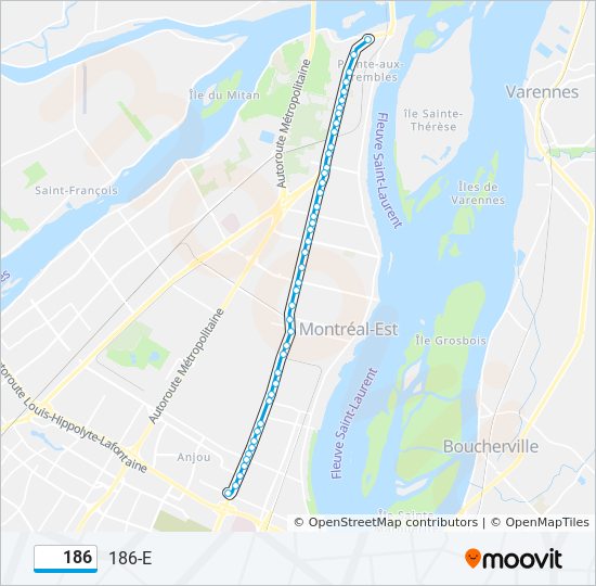 186 Itinéraire: Horaires, Arrêts & Plan - Est (mis à jour)