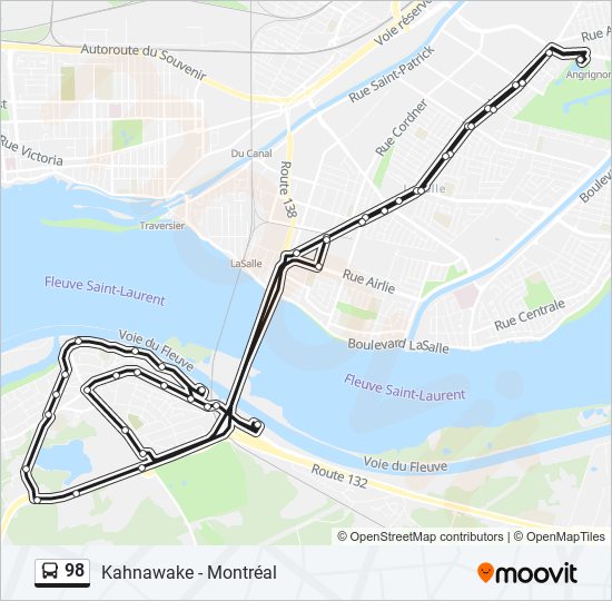 98 Route: Schedules, Stops & Maps - Kahnawake - Métro Angrignon (Updated)