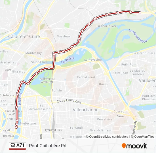 A71 Itinéraire: Horaires, Arrêts & Plan - Pont Guillotière Rd (mis à jour)