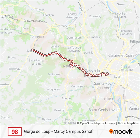 98 Itinéraire: Horaires, Arrêts & Plan - Sain-Bel Gare (mis à jour)