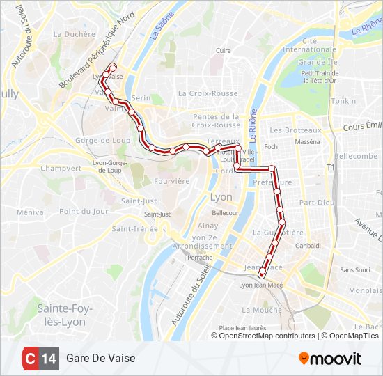 c14 Itinéraire: Horaires, Arrêts & Plan - Gare De Vaise (mis à jour)