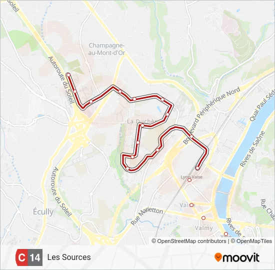 C14 Itinéraire: Horaires, Arrêts & Plan - Les Sources (mis à jour)