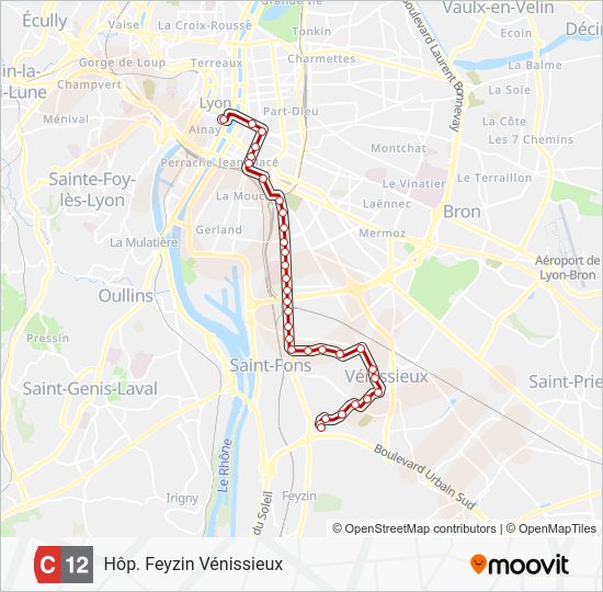 C12 Itinéraire: Horaires, Arrêts & Plan - Hôp. Feyzin Vénissieux (mis à ...