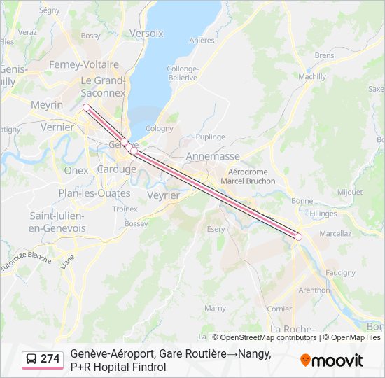 274 Itinéraire: Horaires, Arrêts & Plan - Genève-Aéroport Gare Routière ...