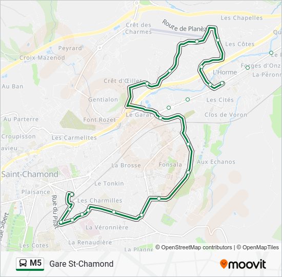 M5 Itinéraire: Horaires, Arrêts & Plan - Gare St-Chamond (mis à jour)