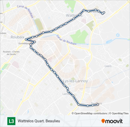 l3 Itinéraire: Horaires, Arrêts & Plan - Wattrelos Quart. Beaulieu (mis ...