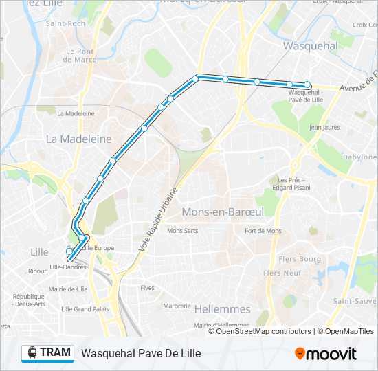 tram Itinéraire: Horaires, Arrêts & Plan - Wasquehal Pave De Lille (mis ...