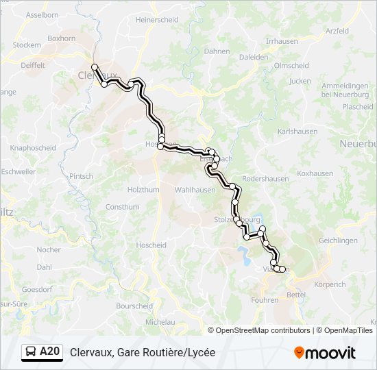 A20 Route: Schedules, Stops & Maps - Clervaux, Gare Routière/Lycée ...
