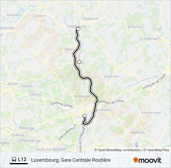 L12 Itinéraire: Horaires, Arrêts & Plan - Luxembourg, Gare Centrale ...