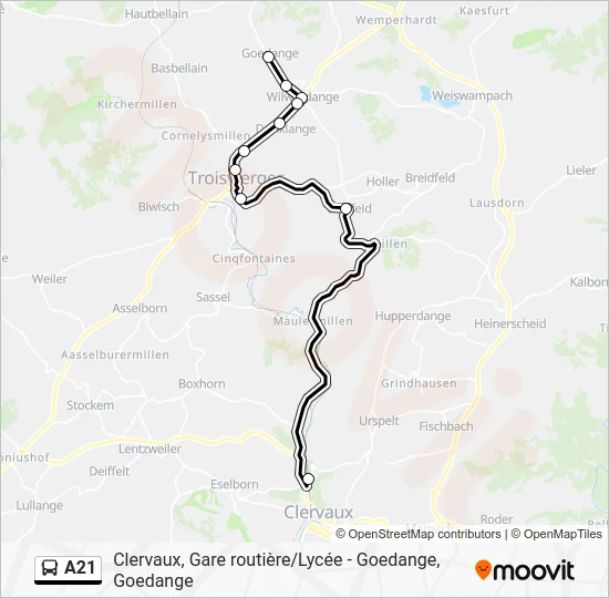 A21 Route: Schedules, Stops & Maps - Clervaux, Gare Routière/Lycée (Updated)