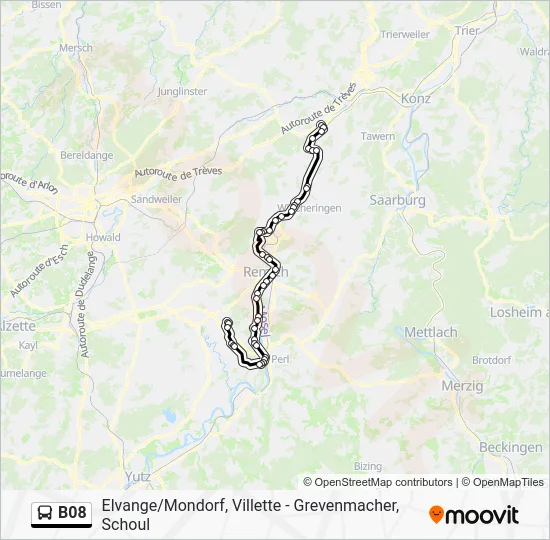 B08 Route: Fahrpläne, Haltestellen & Karten - Elvange/Mondorf, Villette ...
