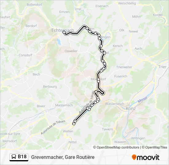 B18 Route: Schedules, Stops & Maps - Grevenmacher, Gare Routière (Updated)