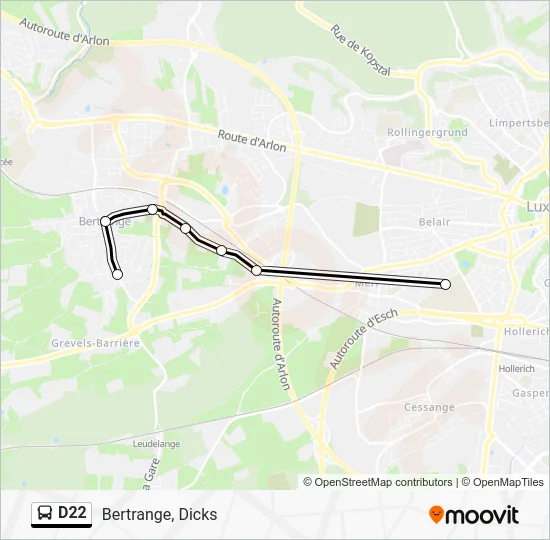 D22 Route: Fahrpläne, Haltestellen & Karten - Bertrange, Dicks ...