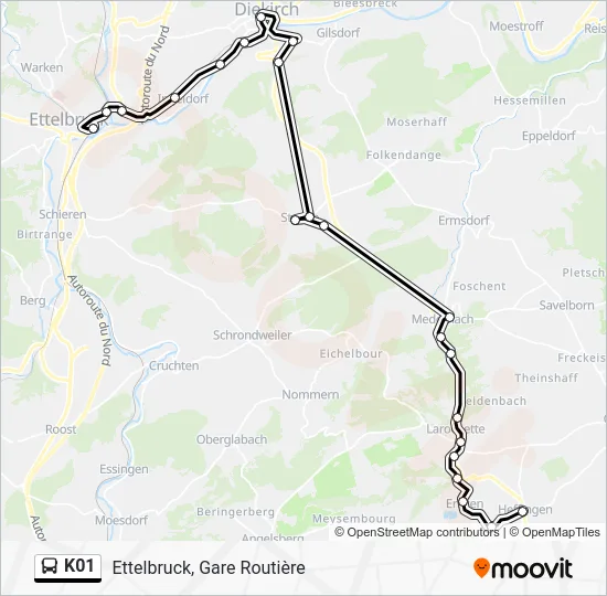K01 Route: Schedules, Stops & Maps - Ettelbruck, Gare Routière (Updated)