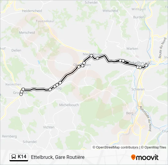 K14 Route: Schedules, Stops & Maps - Ettelbruck, Gare Routière (Updated)
