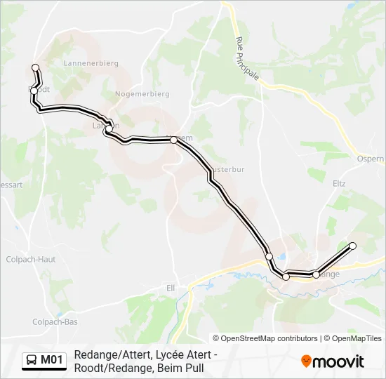M01 Itinéraire: Horaires, Arrêts & Plan - Roodt/Redange, Beim Pull (mis ...