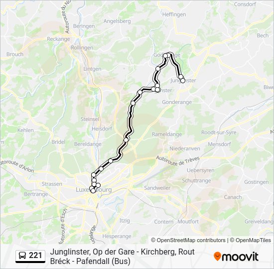 221 Itinéraire: Horaires, Arrêts & Plan - Kirchberg, Rout Bréck ...