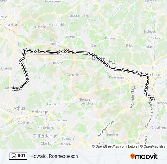 801 Itinéraire: Horaires, Arrêts & Plan - Howald, Ronneboesch (mis à jour)