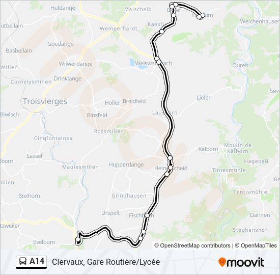 a14 Route: Schedules, Stops & Maps - Clervaux, Gare Routière/Lycée ...