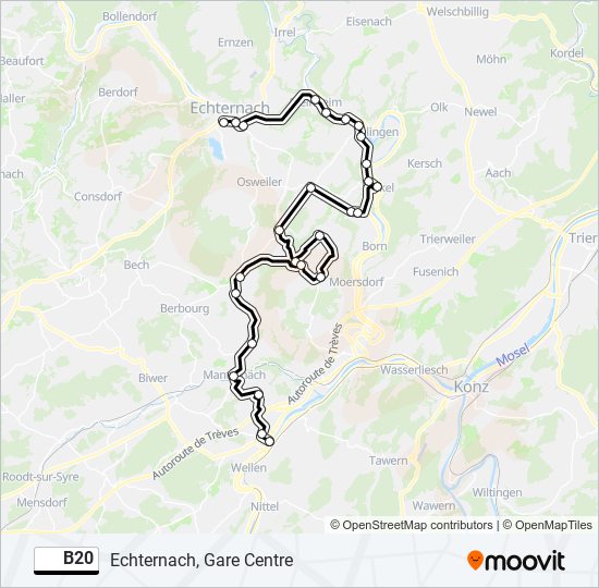 b20 Route: Schedules, Stops & Maps - Echternach, Gare Centre (Updated)