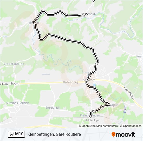 m10 Route: Schedules, Stops & Maps - Kleinbettingen, Gare Routière ...