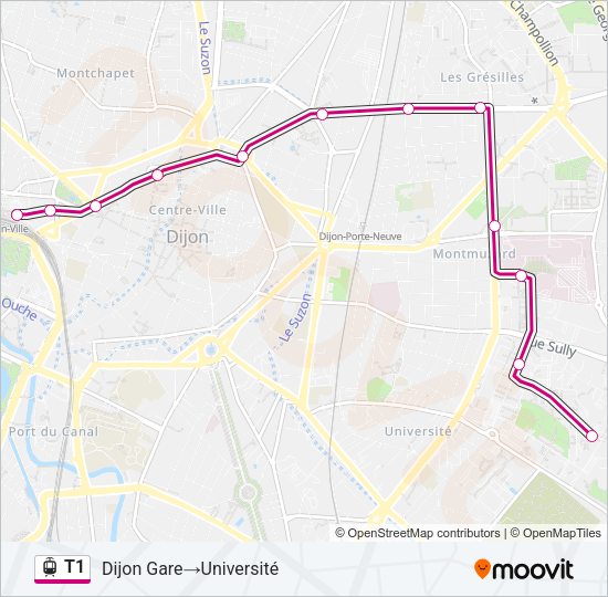 T1 Route: Schedules, Stops & Maps - Dijon Gare‎→Université (Updated)