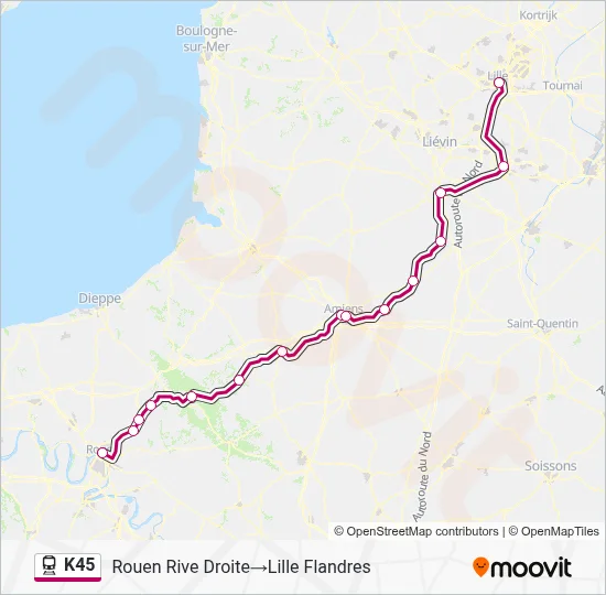 K45 Itinéraire: Horaires, Arrêts & Plan - Rouen Rive Droite‎→Lille ...