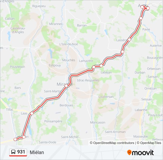 931 Itinéraire: Horaires, Arrêts & Plan - Miélan (mis à jour)