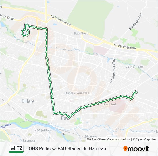 t2 Route: Schedules, Stops & Maps - Pau Stades Du Hameau (Updated)