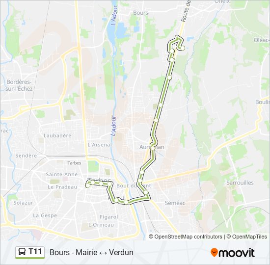 t11 Itinéraire: Horaires, Arrêts & Plan - Orleix - Leclerc (mis à jour)