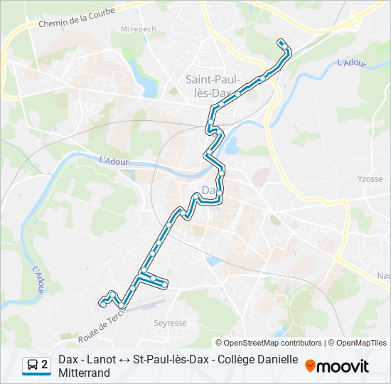 2 Itinéraire: Horaires, Arrêts & Plan - Dax - Lanot (mis à jour)