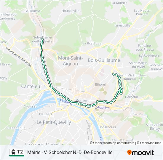 t2 Itinéraire: Horaires, Arrêts & Plan - Mairie - V. Schoelcher N.-D ...