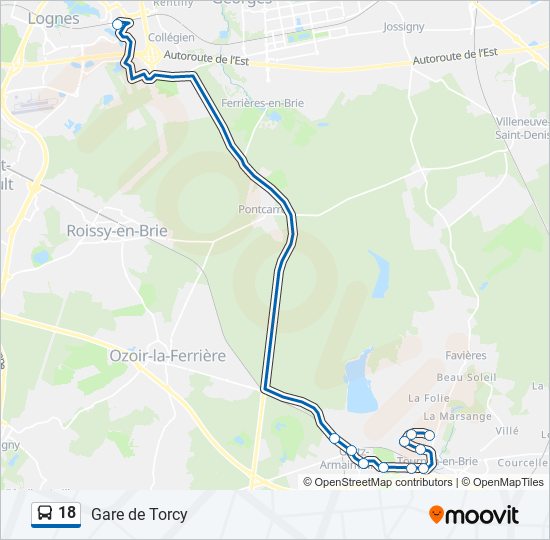 18 Itinéraire: Horaires, Arrêts & Plan - Gare de Torcy (mis à jour)
