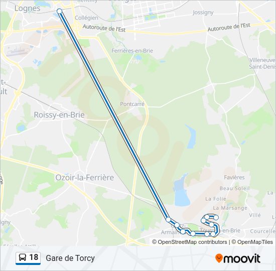 18 Itinéraire: Horaires, Arrêts & Plan - Gare de Torcy (mis à jour)