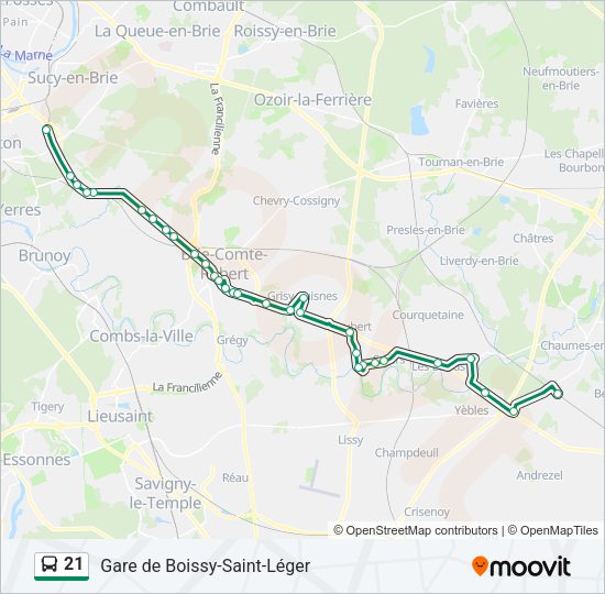 21 Itinéraire: Horaires, Arrêts & Plan - Gare de Boissy-Saint-Léger ...