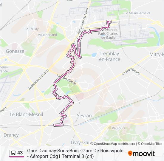 43 Itinéraire: Horaires, Arrêts & Plan - Gare D'Aulnay-Sous-Bois (mis à ...
