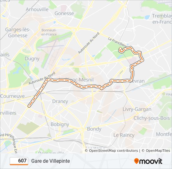 607 Itinéraire: Horaires, Arrêts & Plan - Gare de Villepinte (mis à jour)