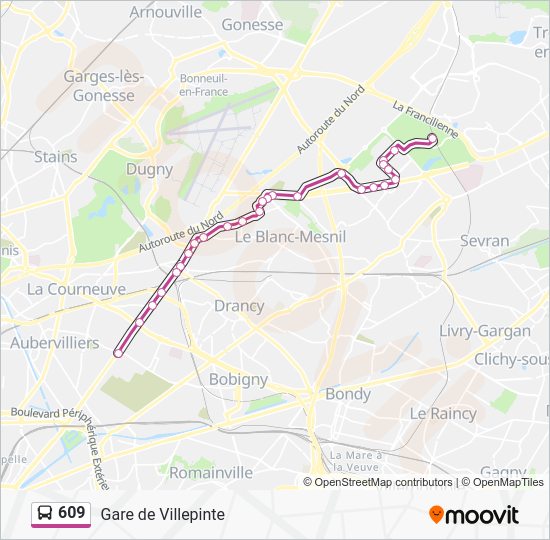 609 Itinéraire: Horaires, Arrêts & Plan - Gare de Villepinte (mis à jour)