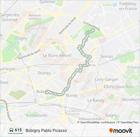 615 Itinéraire: Horaires, Arrêts & Plan - Bobigny Pablo Picasso (mis à ...