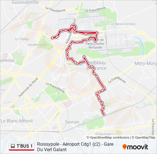 tbus 1 Itinéraire: Horaires, Arrêts & Plan - Roissypole - Aéroport Cdg1 ...