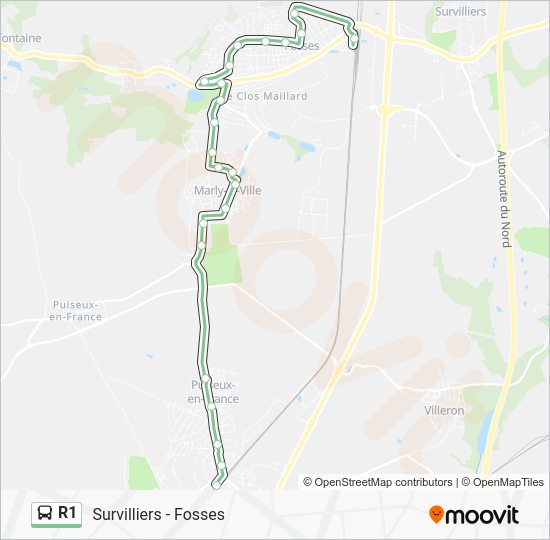 R1 Itinéraire: Horaires, Arrêts & Plan - Survilliers - Fosses (mis à jour)