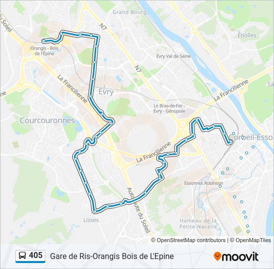 405 Itinéraire: Horaires, Arrêts & Plan - Gare de Ris-Orangis Bois de L ...