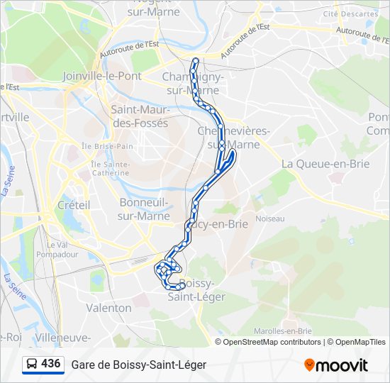 436 Itinéraire: Horaires, Arrêts & Plan - Gare de Boissy-Saint-Léger ...